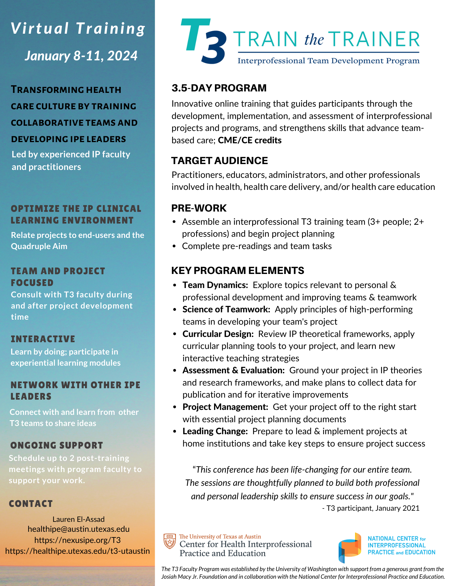 T3 Interprofessional Team Development Program January 2024 | Center for Health Interprofessional ...